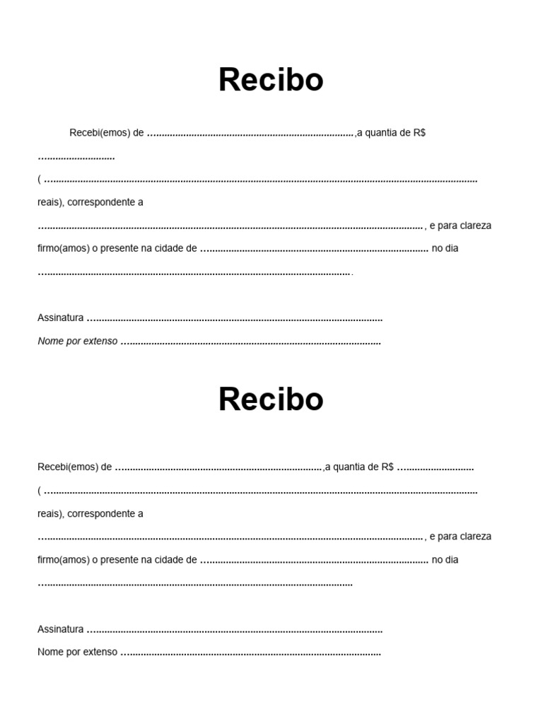 Modelo de Recibo Simples Para Impressão (1) | PDF