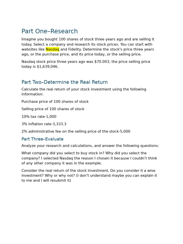 Part One-Research: Part Two-Determine The Real Return | PDF