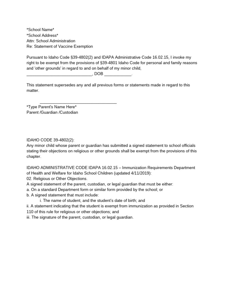School Exemption Parent Statement | PDF