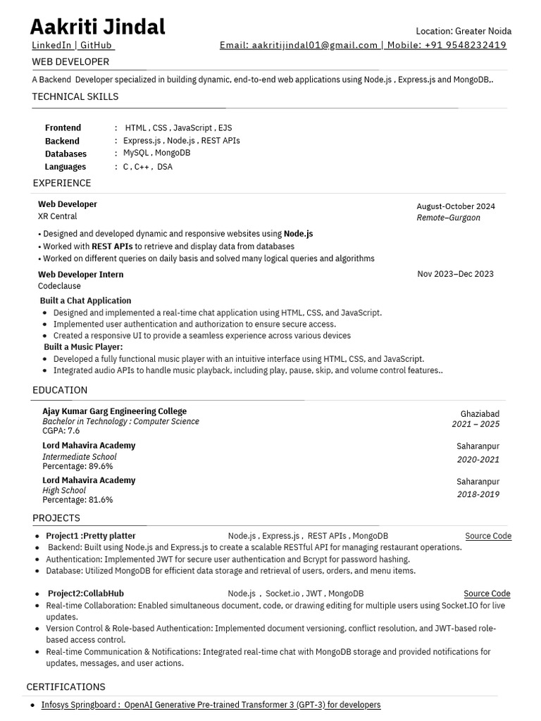 Aakriti Resume | PDF | World Wide Web | Internet & Web