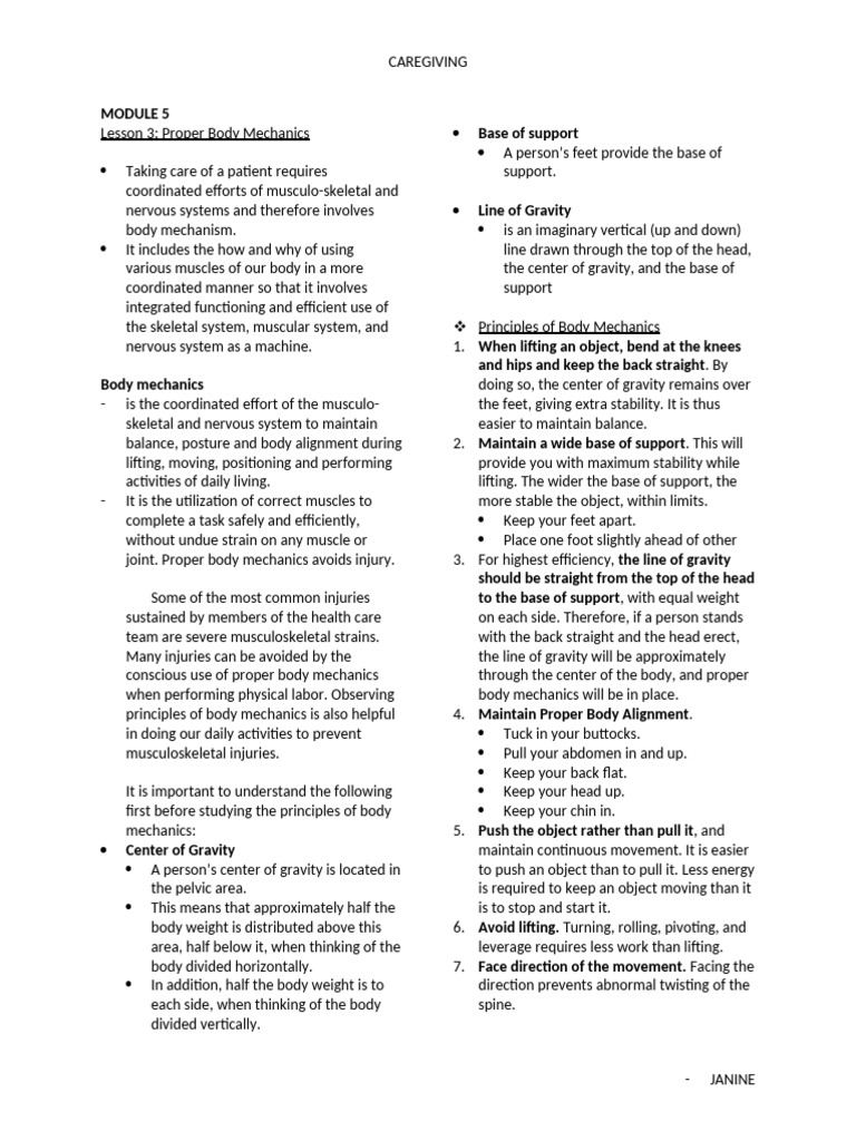 Proper Body Mechanics | PDF | Immunology | Microbiology