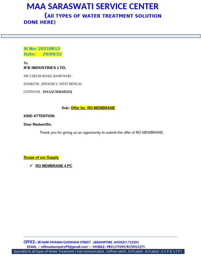 Maa Saraswati Offer Letter | PDF