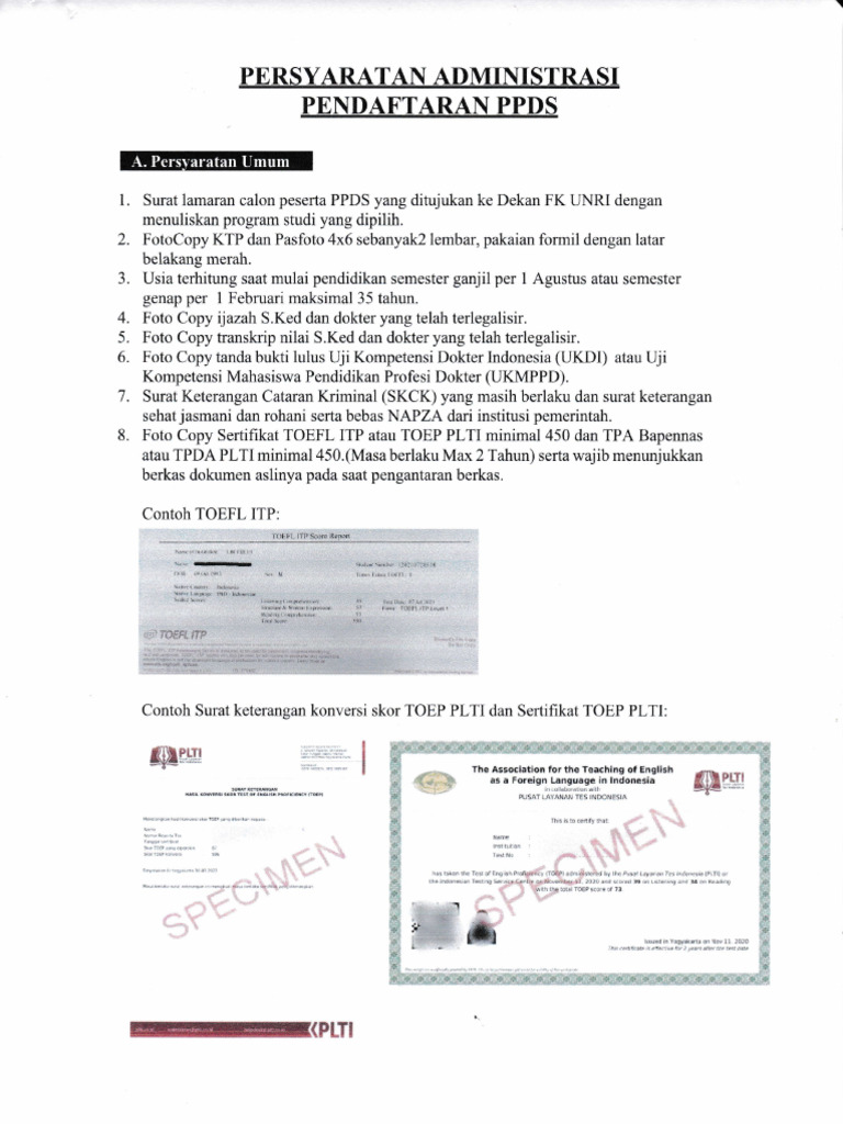 Persyaratan Administrasi PPDS FK UNRI 2022 2023 TTD Cap | PDF