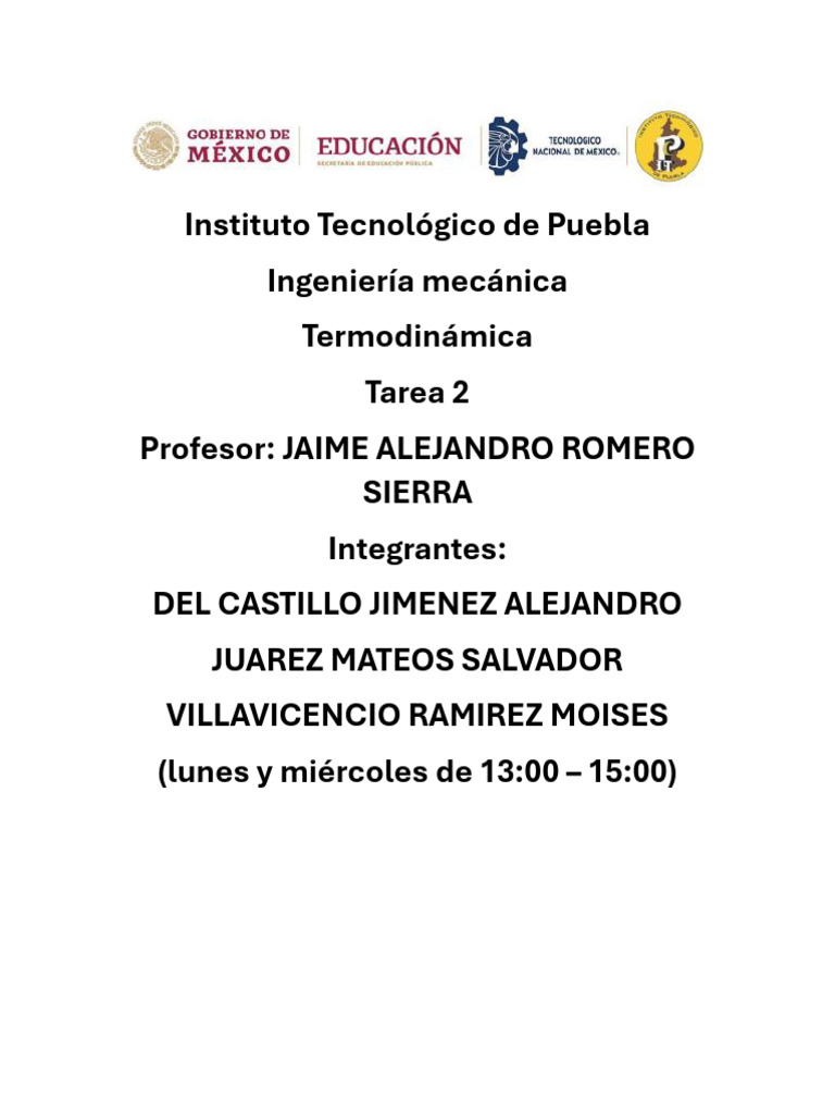 Tarea Unidad 2 Termodinamica | PDF
