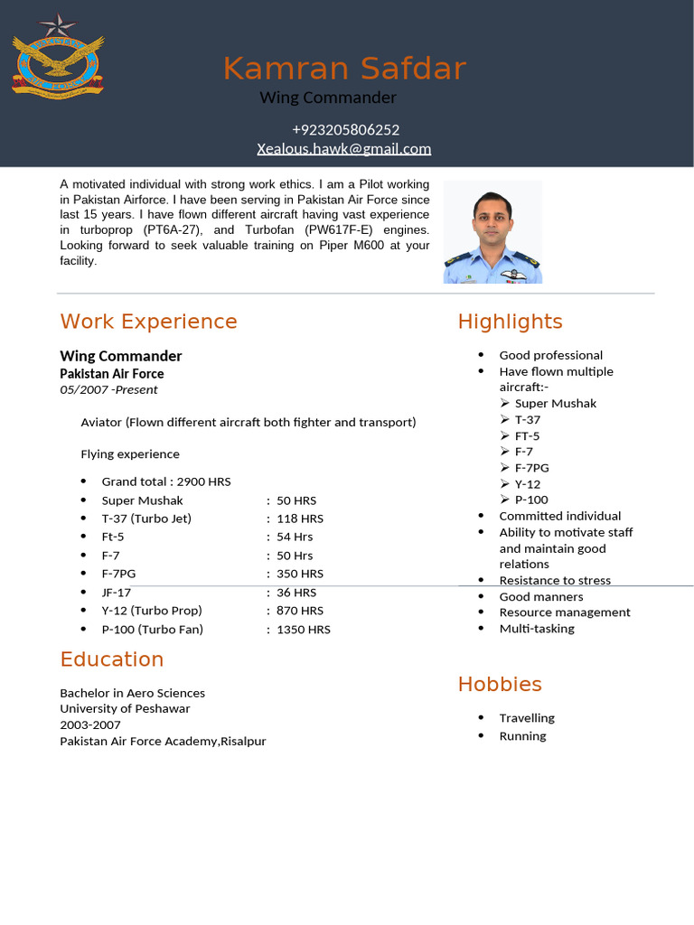 Cv Wc Kamran Safdar | PDF | Jet Aircraft | Aircraft