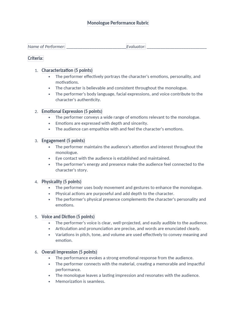 Monologue Rubric | PDF