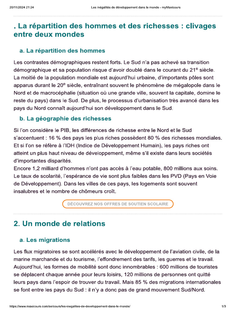 Inegalites de Developpement Dans Le Monde | PDF