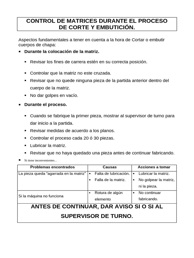 Control de Matrices Durante El Proceso | PDF