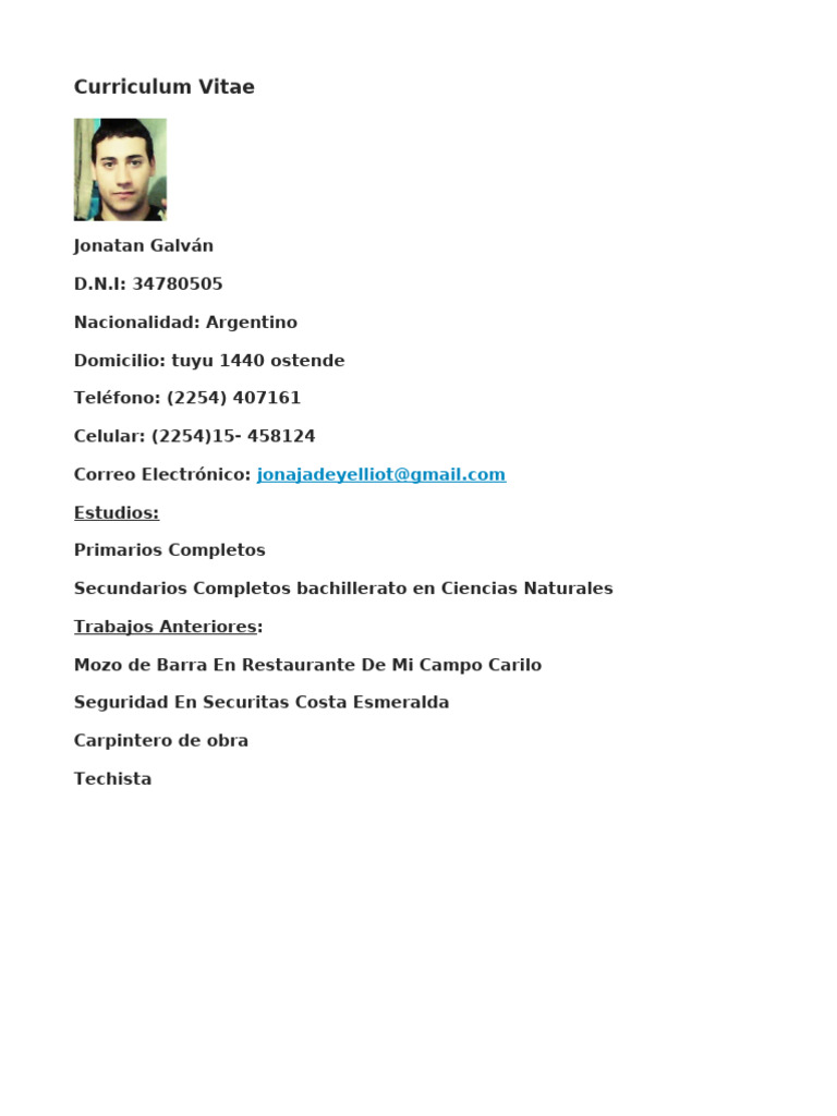 Curriculum Joni | PDF