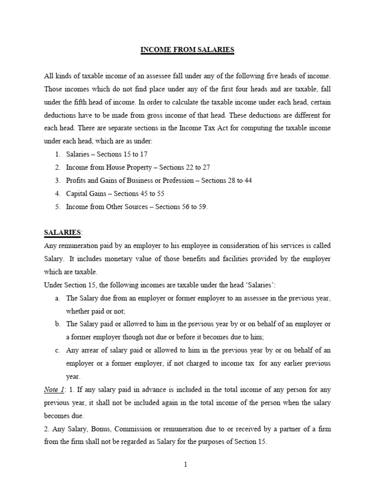 INCOME FROM SALARIES | PDF | Cost Of Living | Employee Benefits