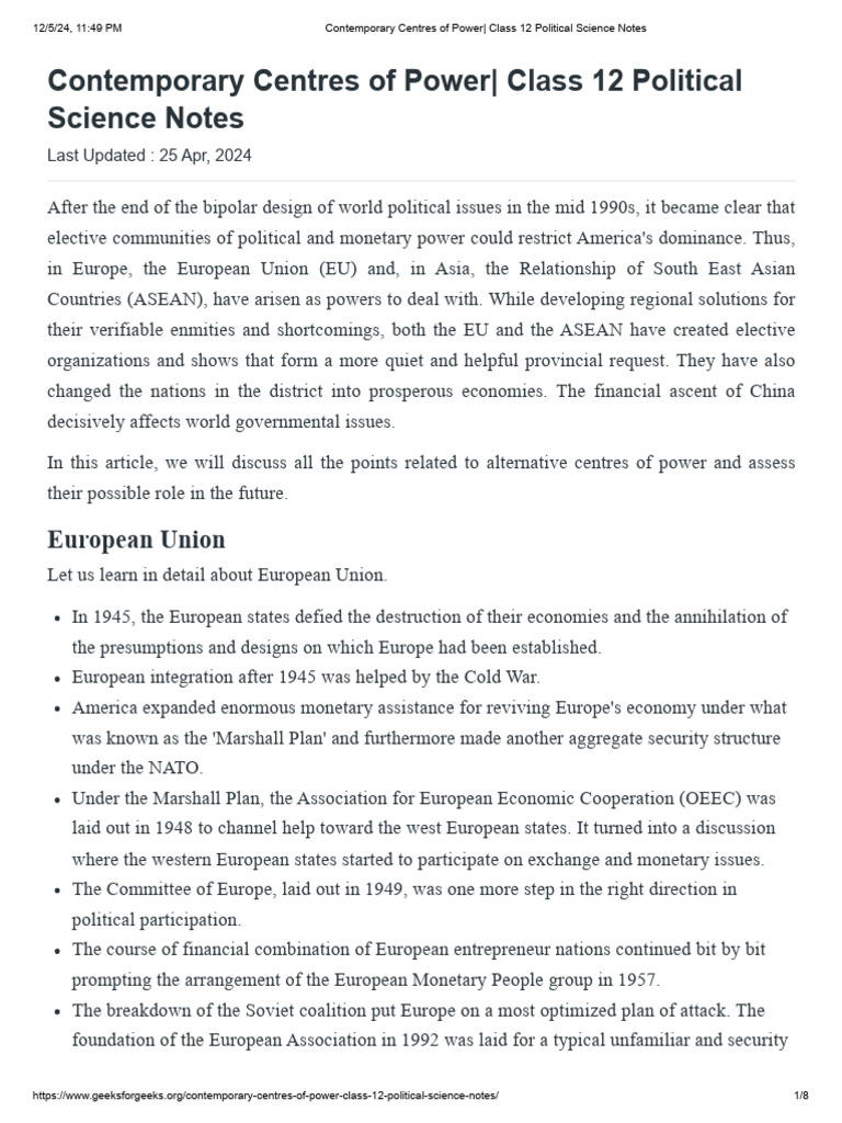 Contemporary Centres of Power - Class 12 Political Science Notes | PDF ...