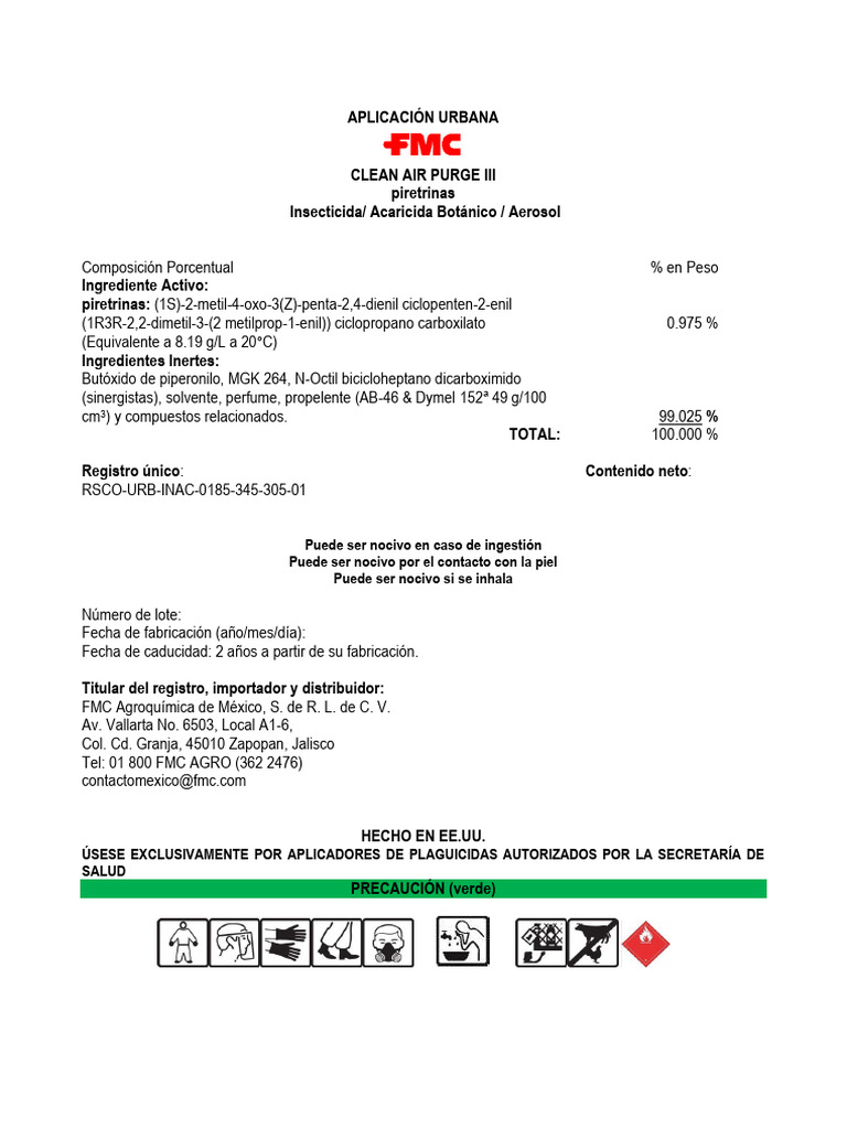 FICHA Tecnica CLEAN AIR PURGE III | PDF | Agua | Hormiga