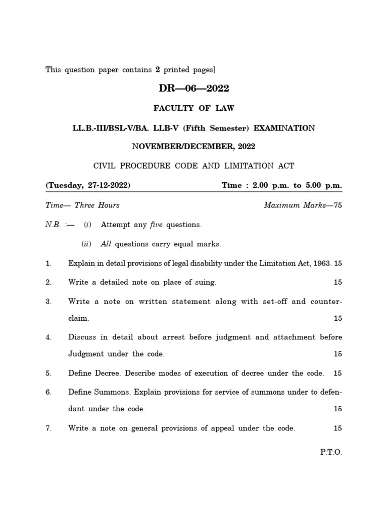 LL.B. III BA. LLB V Fifth Semester WINTER 2022 1 | PDF | Legal Education