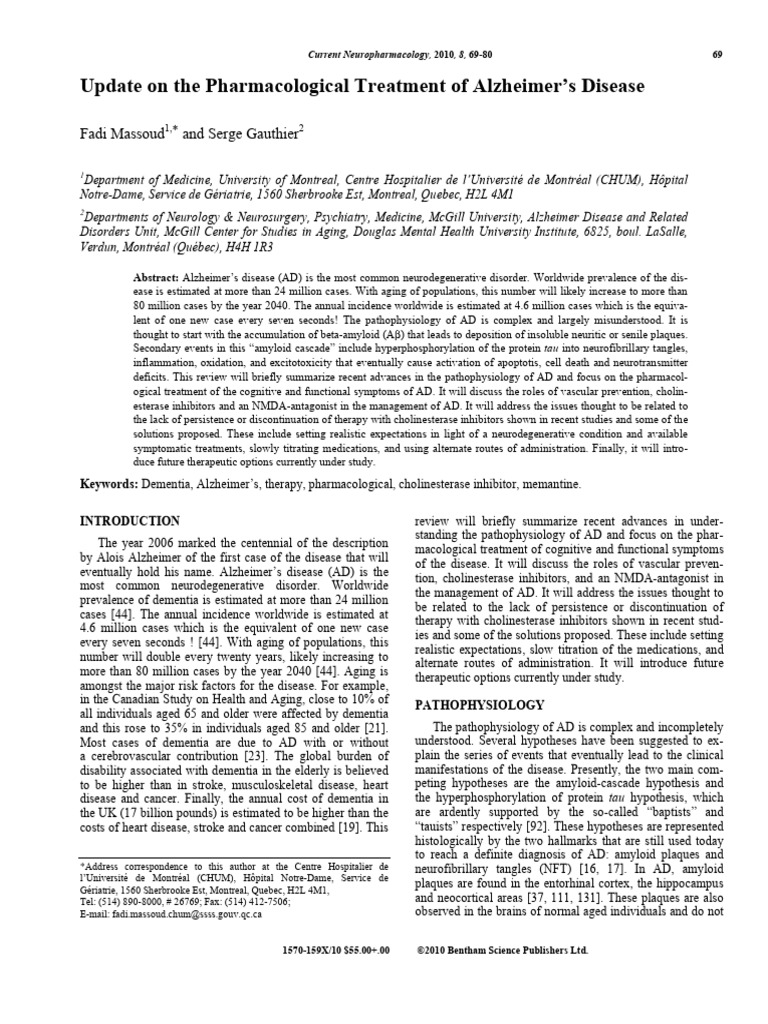 Update On The Pharmacological Treatment of Alzheimer's Disease | PDF | Amyloid Beta | Alzheimer ...