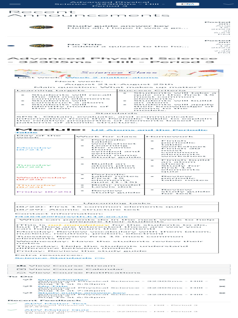 Advanced Physical Science - 32305ms - Hill - Period 3 | PDF | Atomic ...