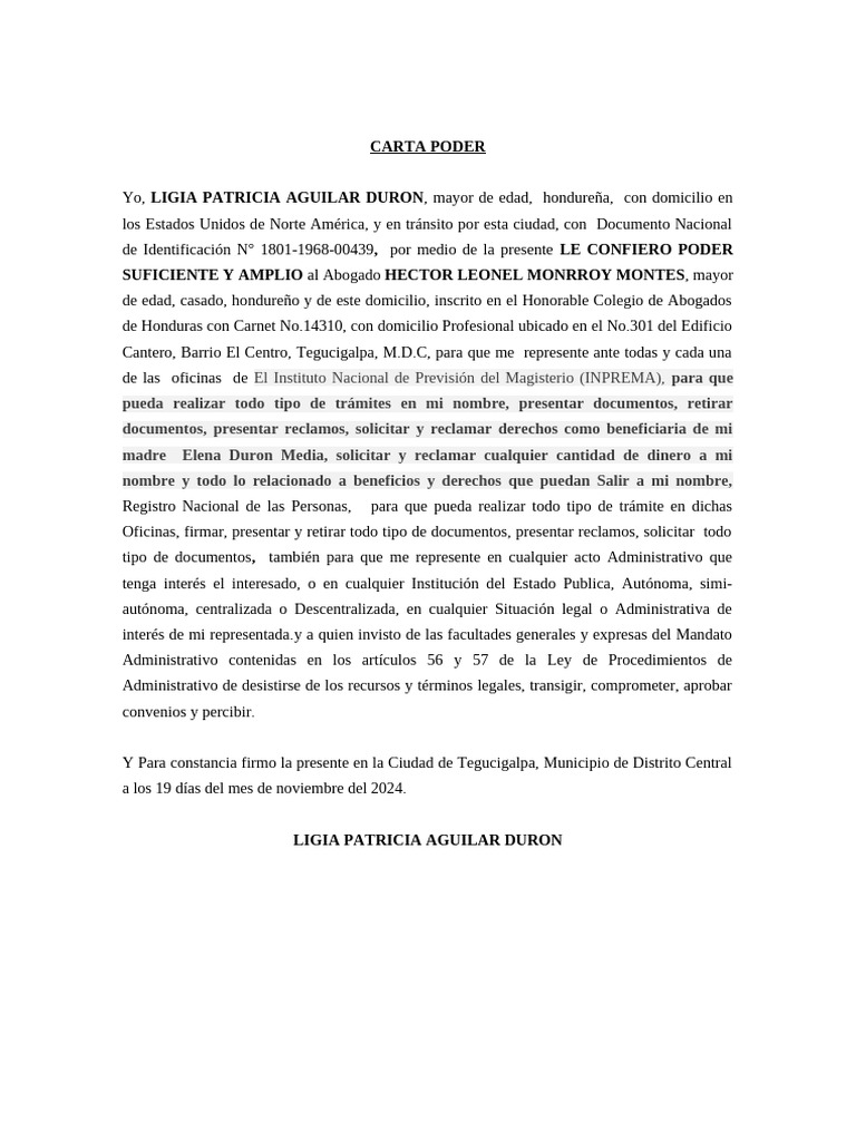 CARTA PODER PATY PRIMA | PDF