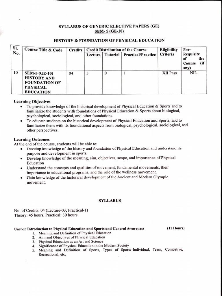 History and Foundation of Physical Education Syllabus | PDF | Sports ...