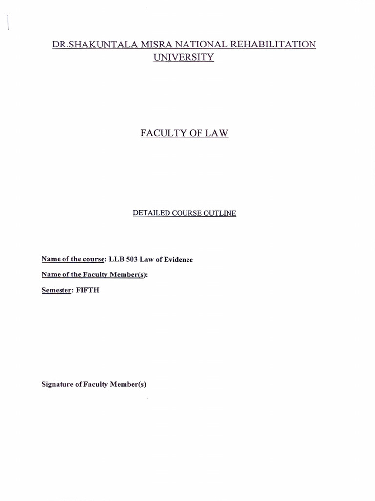 LLB 503 Law of Evidence Course Outline | PDF