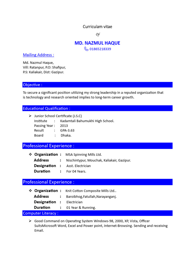 Nazmul Cv PDF | PDF