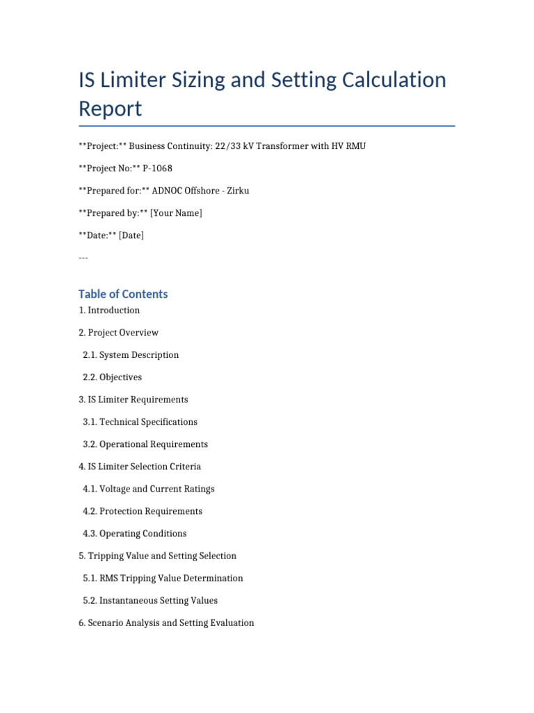 IS Limiter Sizing and Setting Report | PDF | Transformer | Ac Power