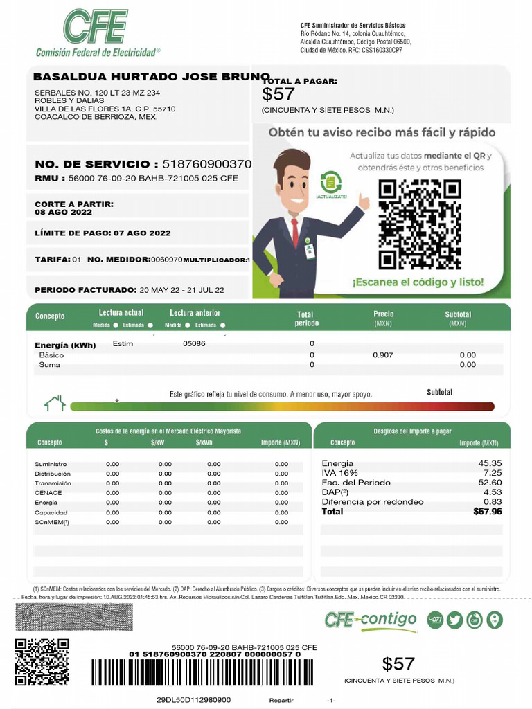 Basaldua Hurtado Jose Bruno: 56000 76-09-20 BAHB-721005 025 CFE | PDF