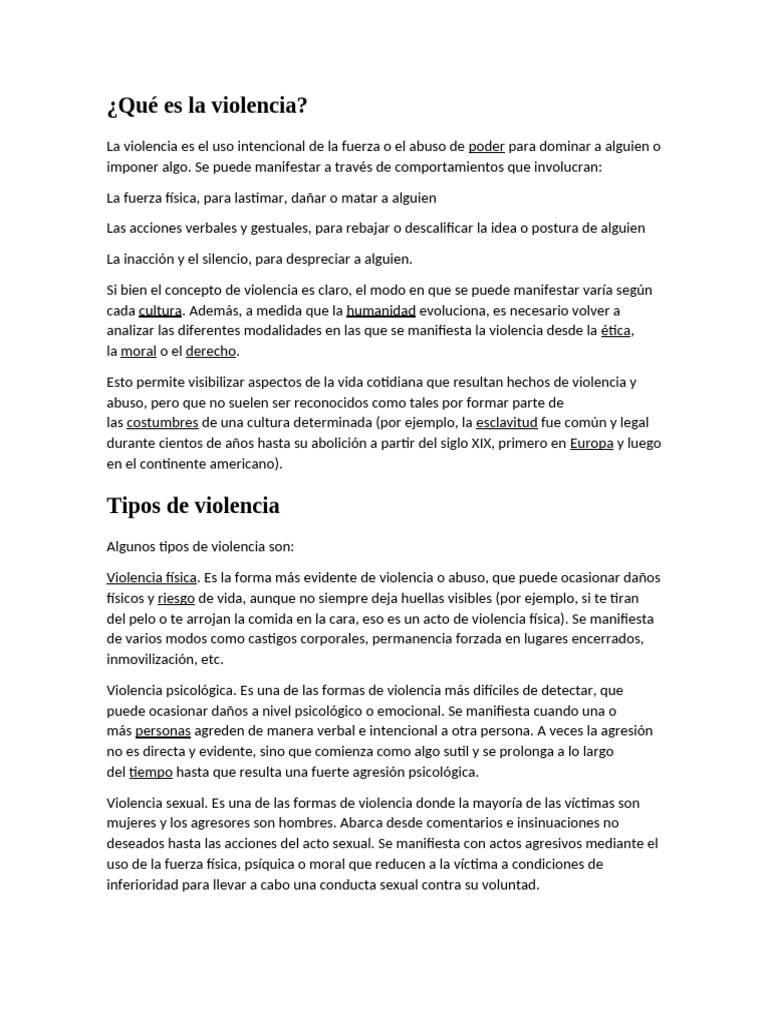 Qué Es La Violencia Pdf Violencia Agresión