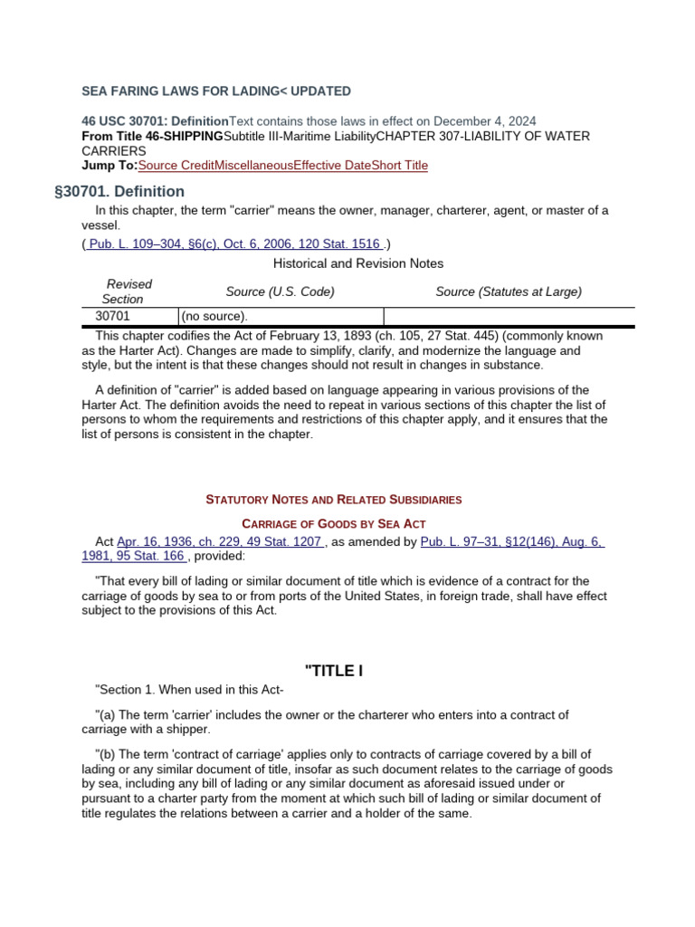 Sea Faring Laws For Lading | PDF