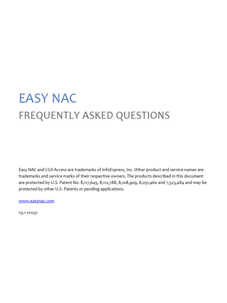 Easy NAC-FAQ-V3.1 211231 | PDF | Computer Network | Antivirus Software