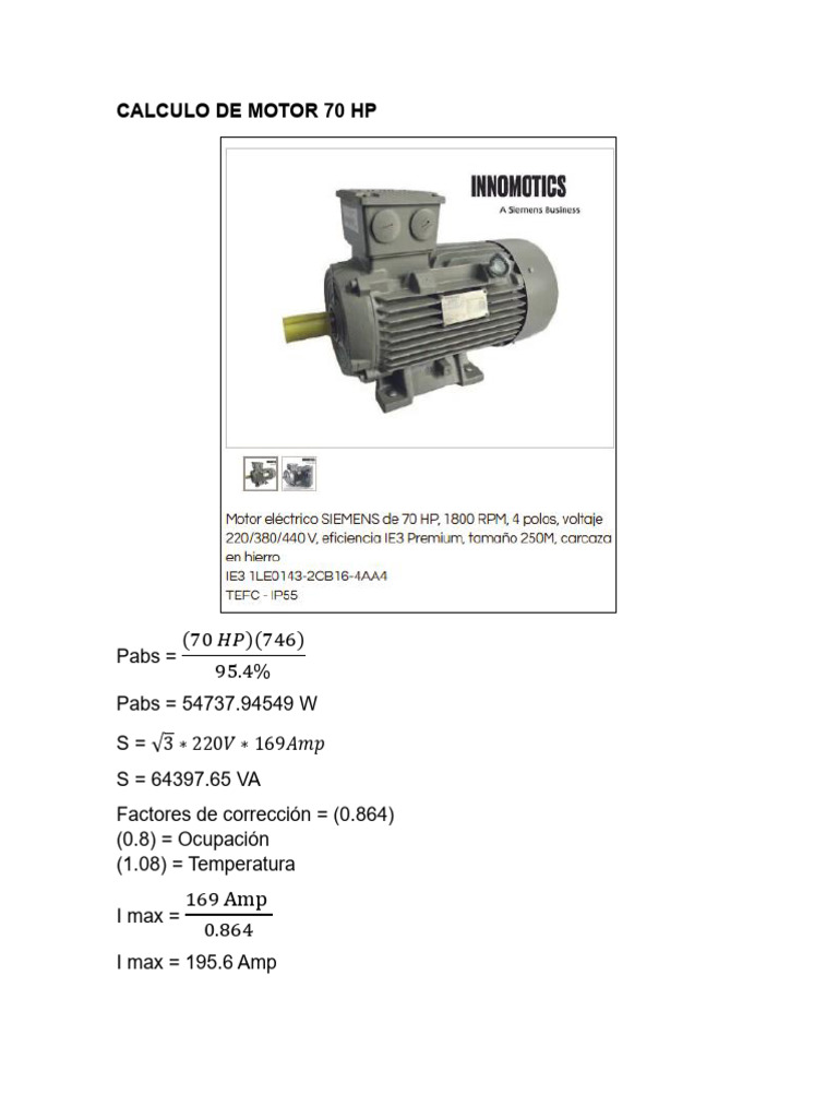Calculo de Motor 70 HP | PDF