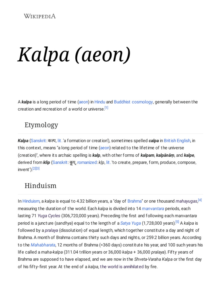Kalpa (Aeon) - Wikipedia | PDF | Hindu Mythology
