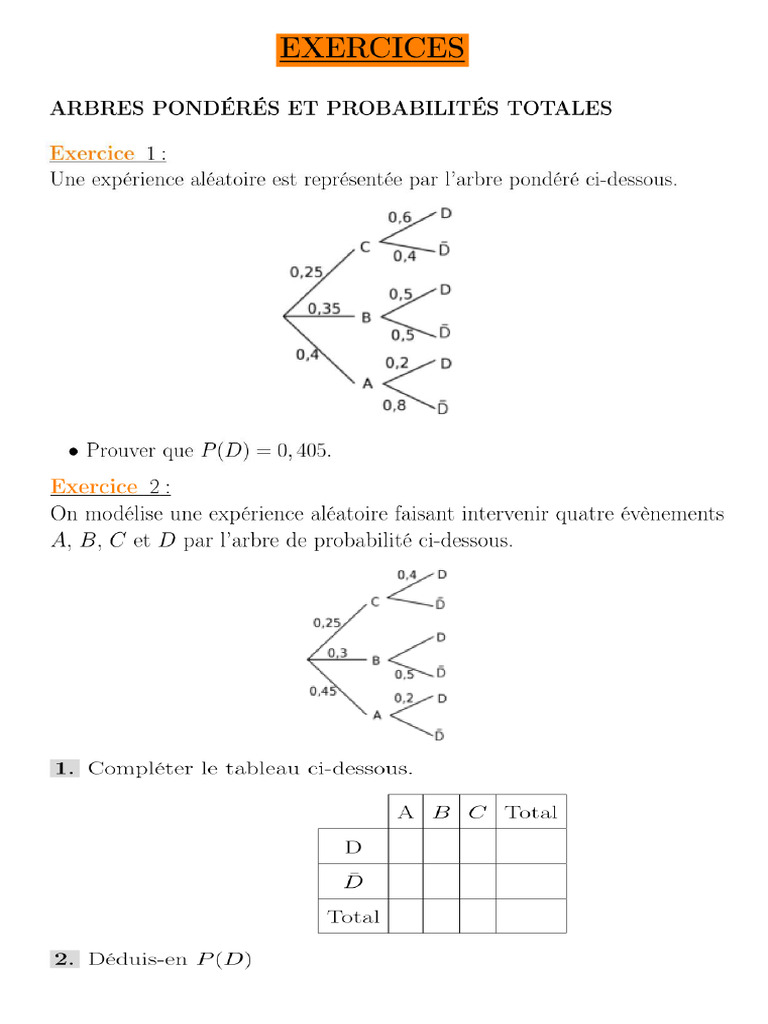 Exercices Proba Cond 1 RE Fiche 2 | PDF