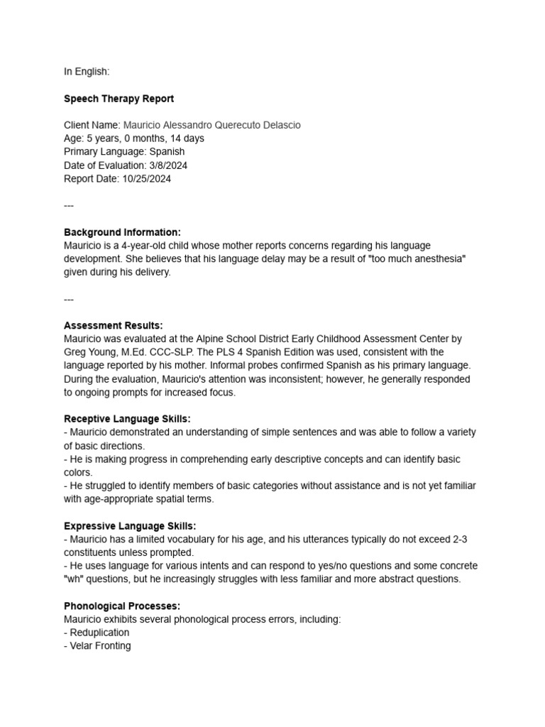 MQ Speech Therapy Report - Google Docs | PDF | Human Voice | Human ...