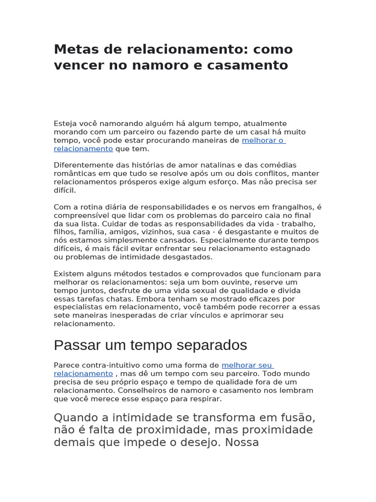 Metas de Relacionamento | PDF | Tempo | Amor