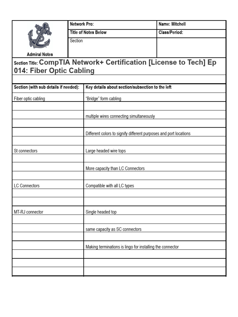 Fiber Optic Cabling Notes | PDF