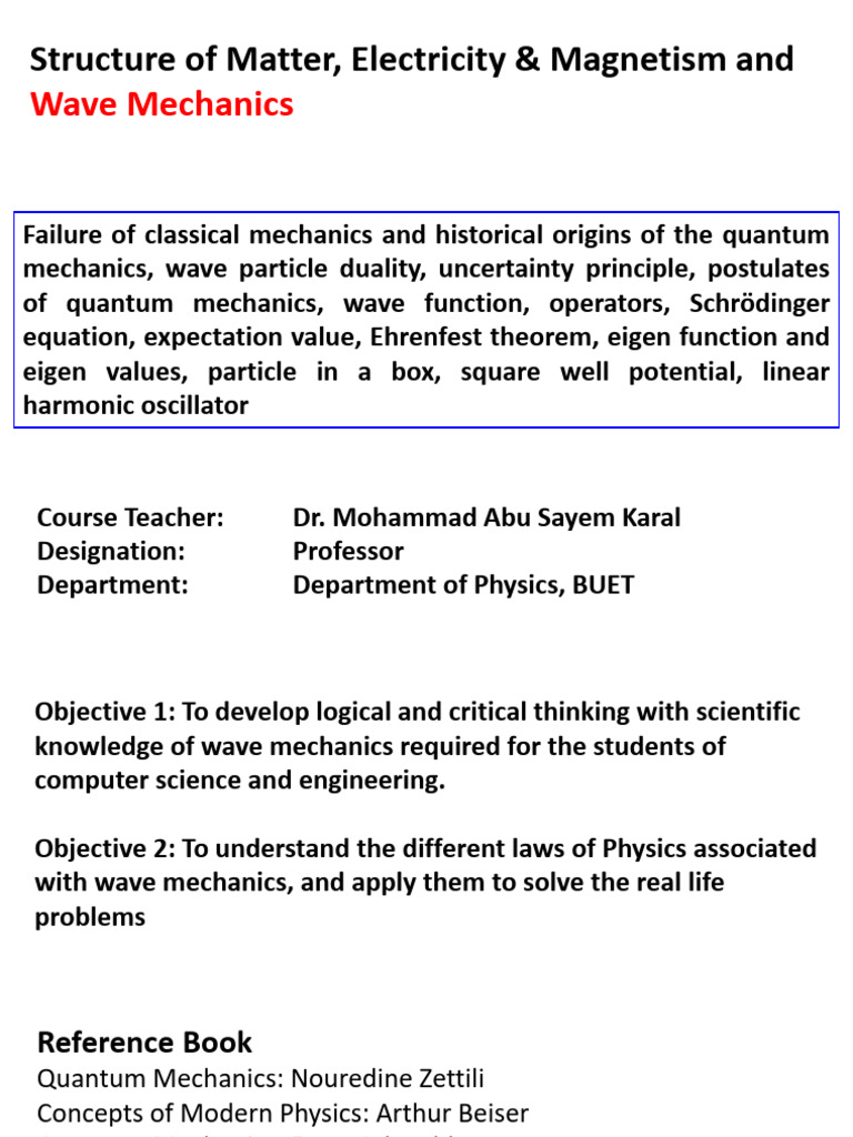 WM CSE Lecture 1 | PDF | Schrödinger Equation | Quantum Mechanics