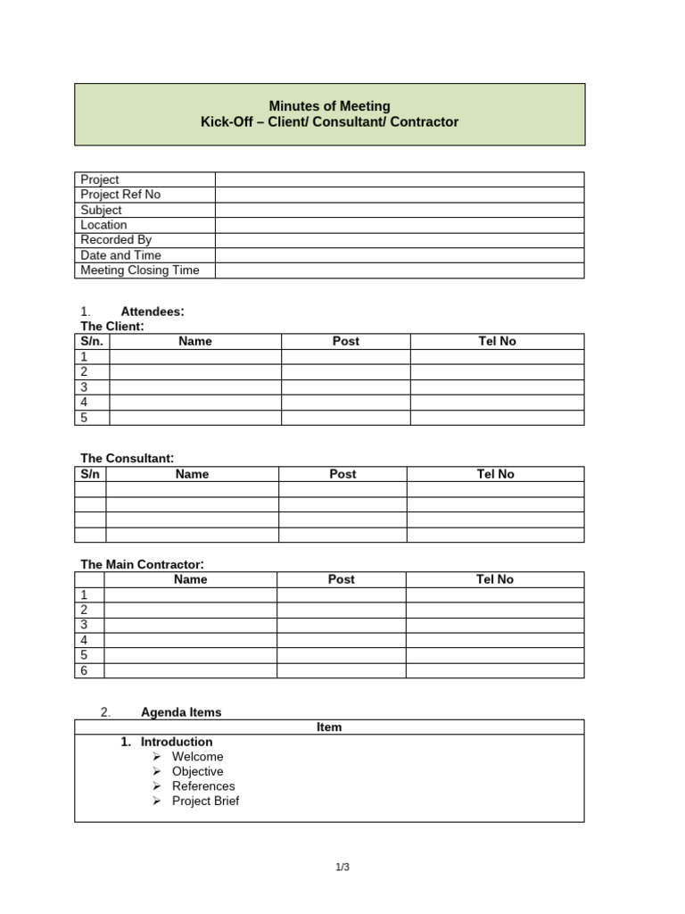 Client-Consultant Kick-Off Meeting Minutes | PDF
