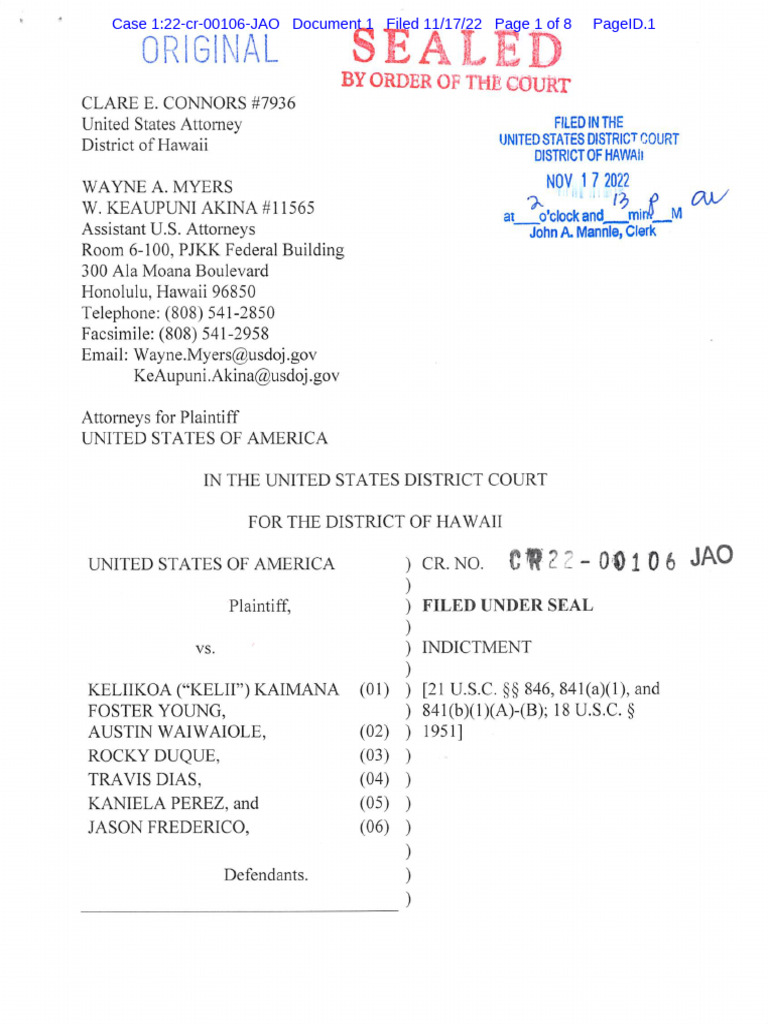 Indictment of Kelii Kaimana Foster Young | PDF | Controlled Substances ...