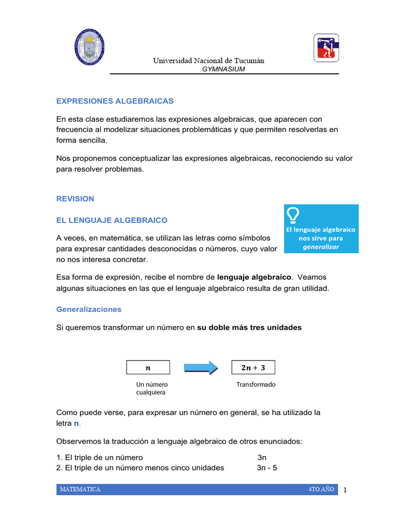 Expresiones Algebraicas en 4º Año | PDF | Multiplicación | Exponenciación
