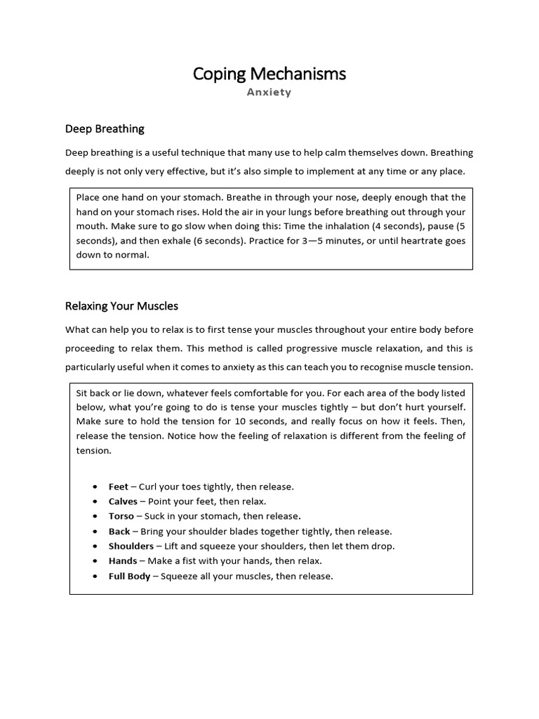 Coping Mechanisms - Anxiety Worksheet | PDF | Thought | Taste