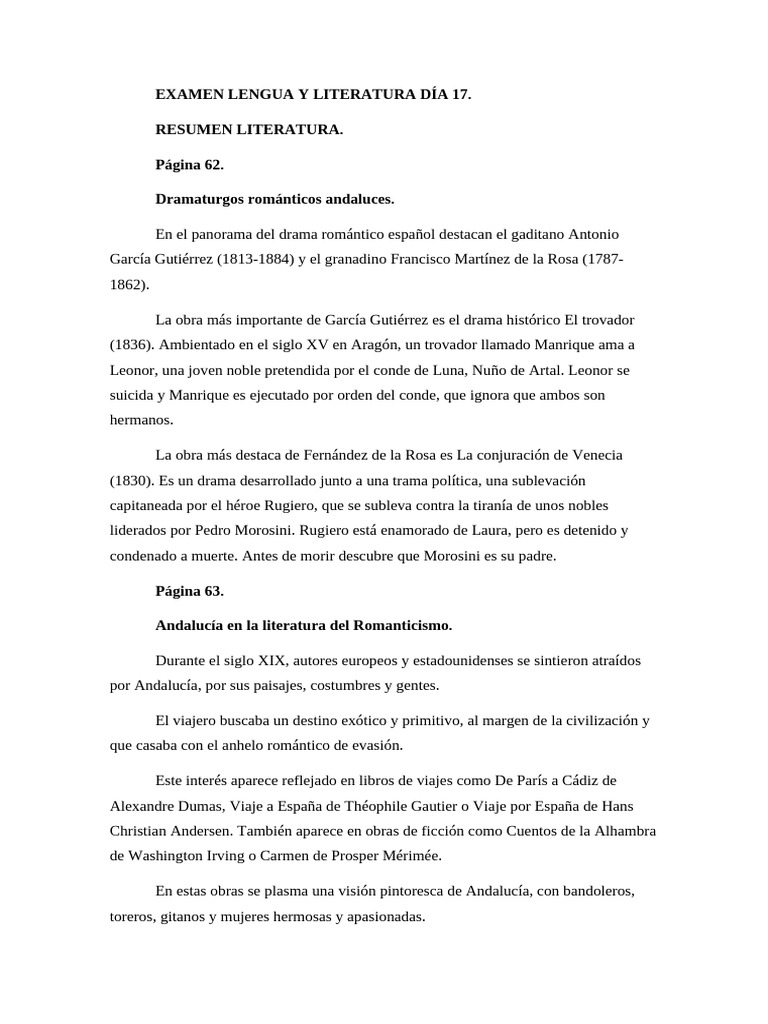 Examen Lengua y Literatura Día 17 | PDF | Novelas