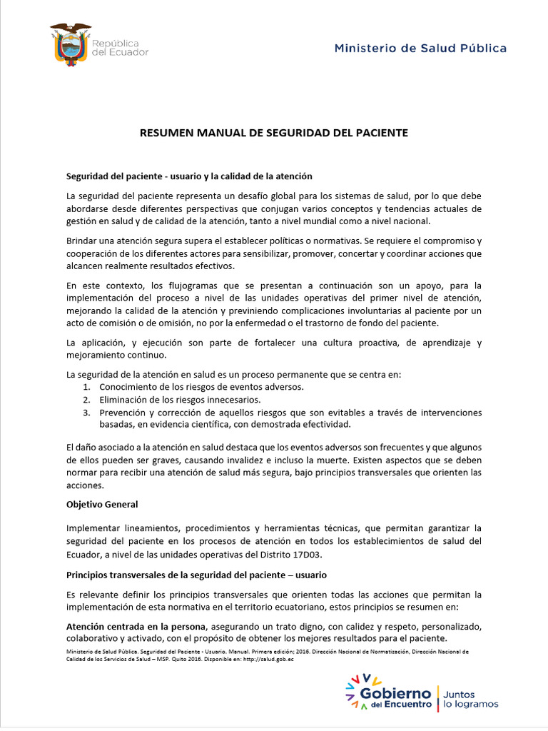 Resumen Manual de Seguridad Del Paciente | PDF | Seguridad del paciente | Trombosis