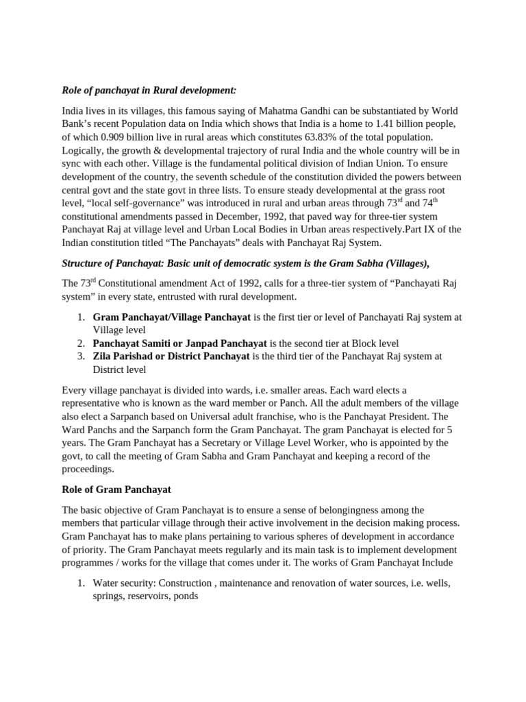 Role of Gram Panchayat in Rural Development | PDF | Government Of India