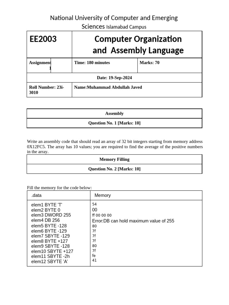 Assembly Language Assignment | PDF | Assembly Language | Integer (Computer Science)