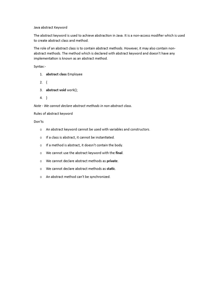 Java Abstract Keyword Guide | PDF