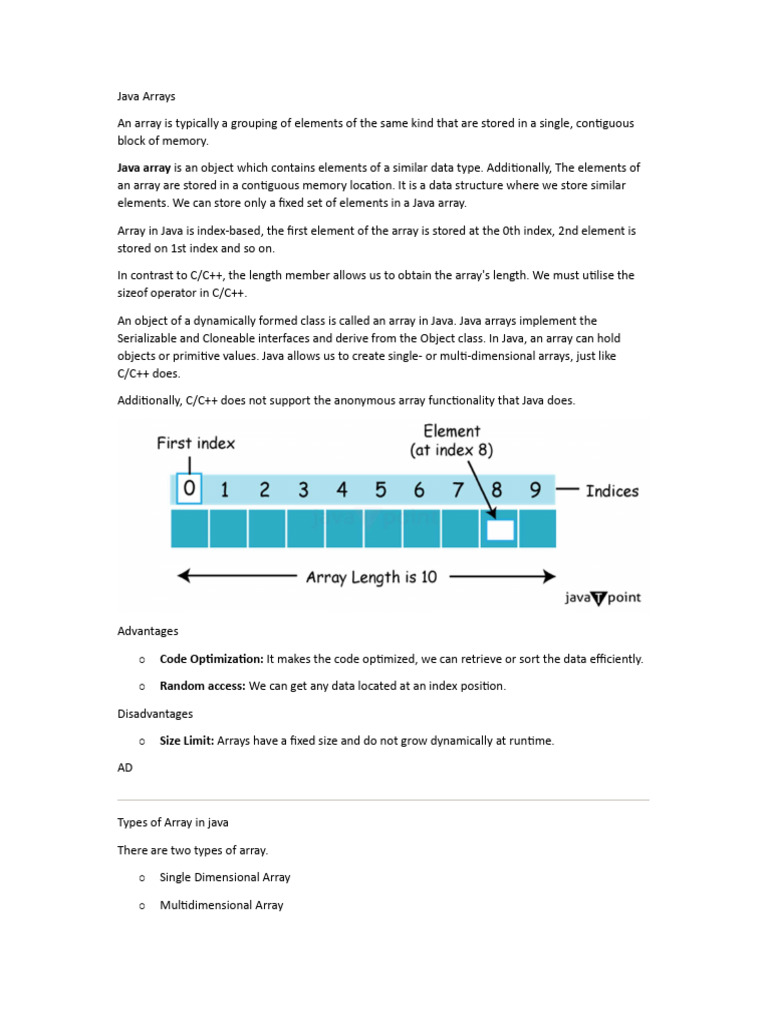 Java Arrays: A Beginner's Guide | PDF