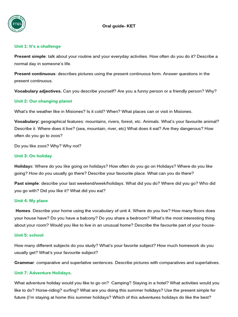 Oral Guide - KET | PDF | Linguistic Morphology | Linguistics