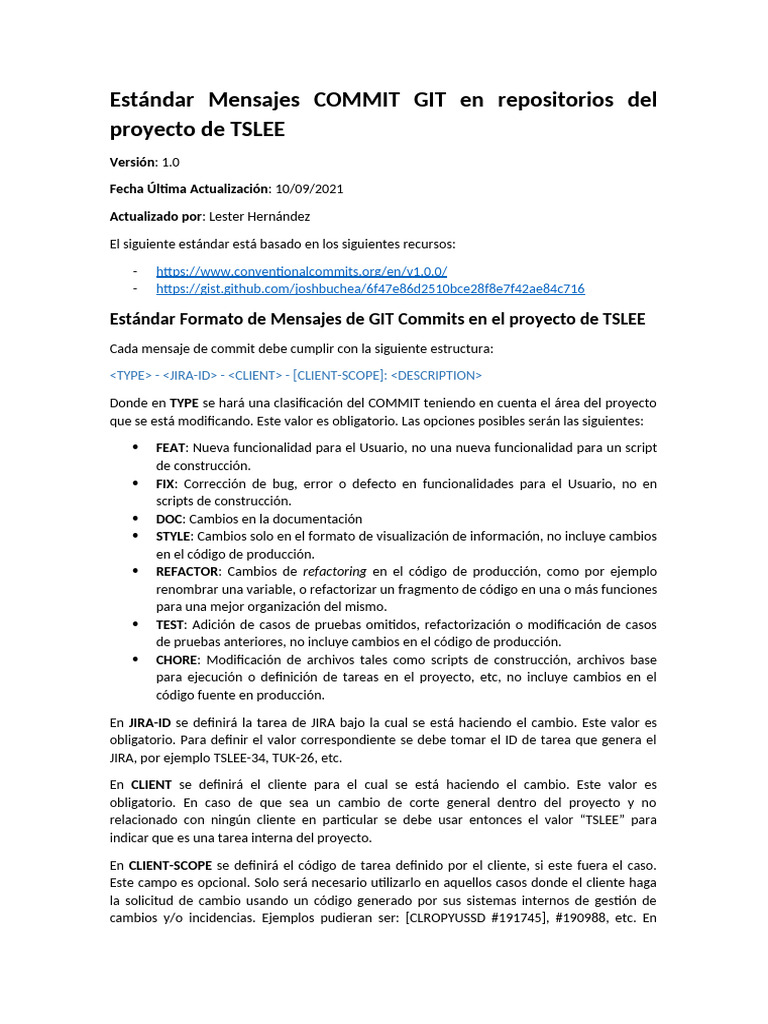 Estándar de Commits GIT para TSLEE | PDF | Ciencias de la Computación | Software