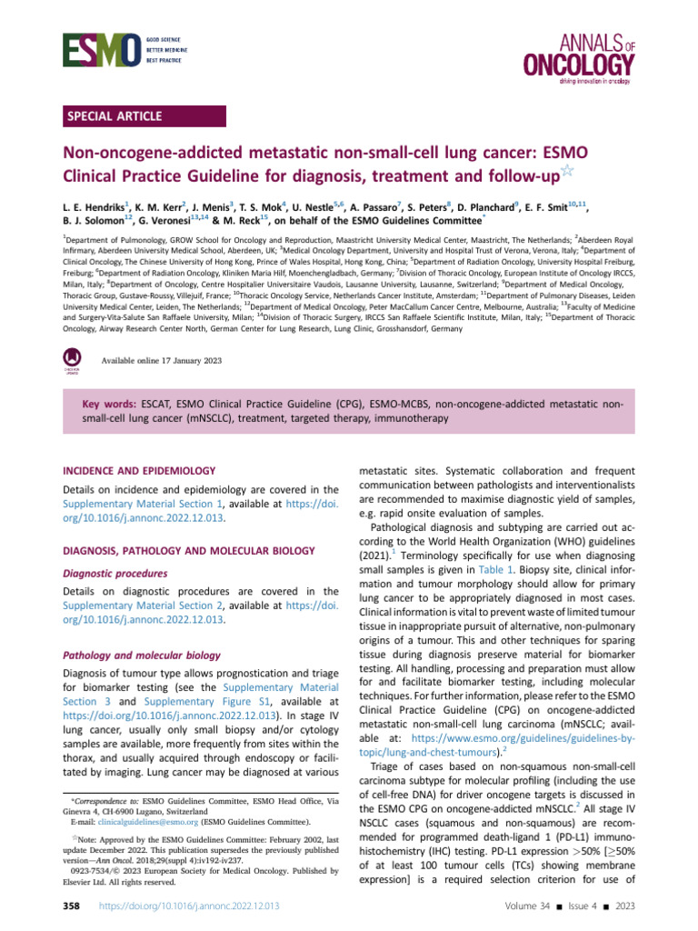ESMO Guidelines for mNSCLC | PDF | Pathology | Carcinoma