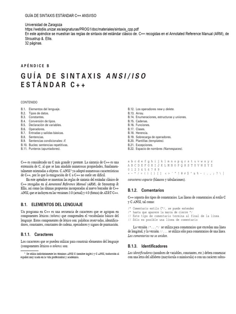 Sintaxis C++ | PDF | C ++ | Puntero (Programación de computadora)