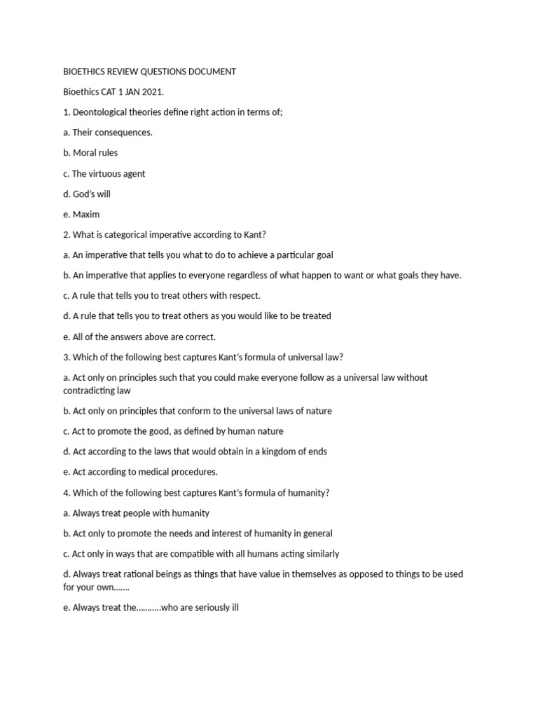 BIOETHICS REVIEW QUESTIONS DOCUMENT Word | PDF | Institutional Review ...